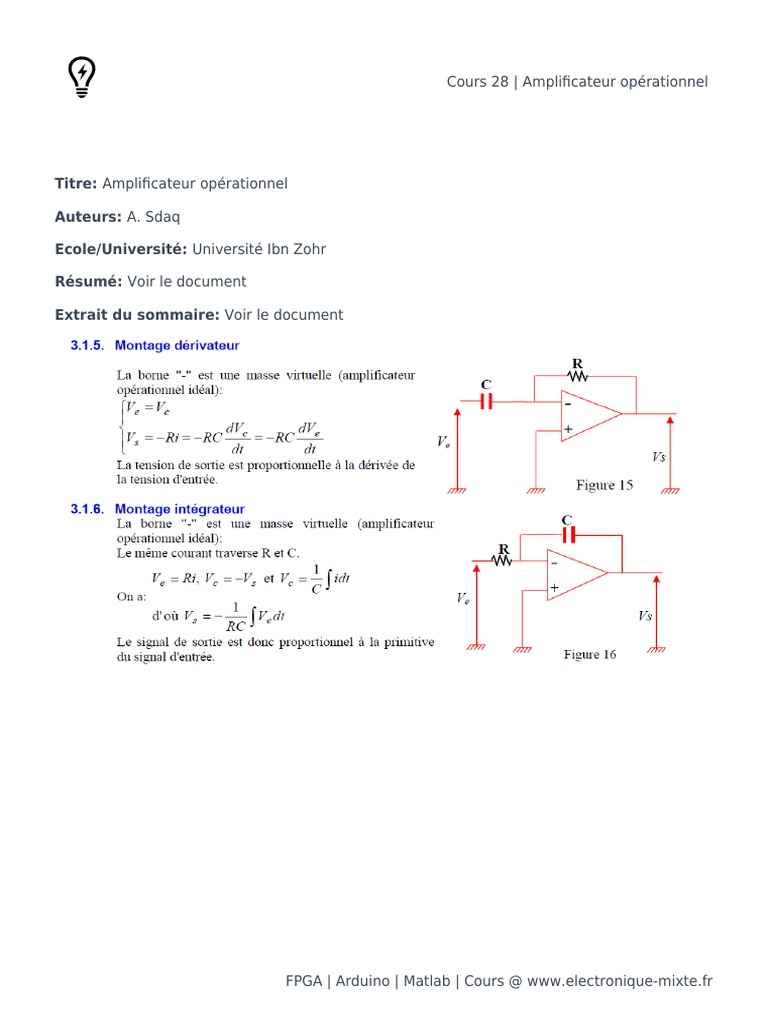 Cours 28 - Amplificateur Opérationnel | PDF