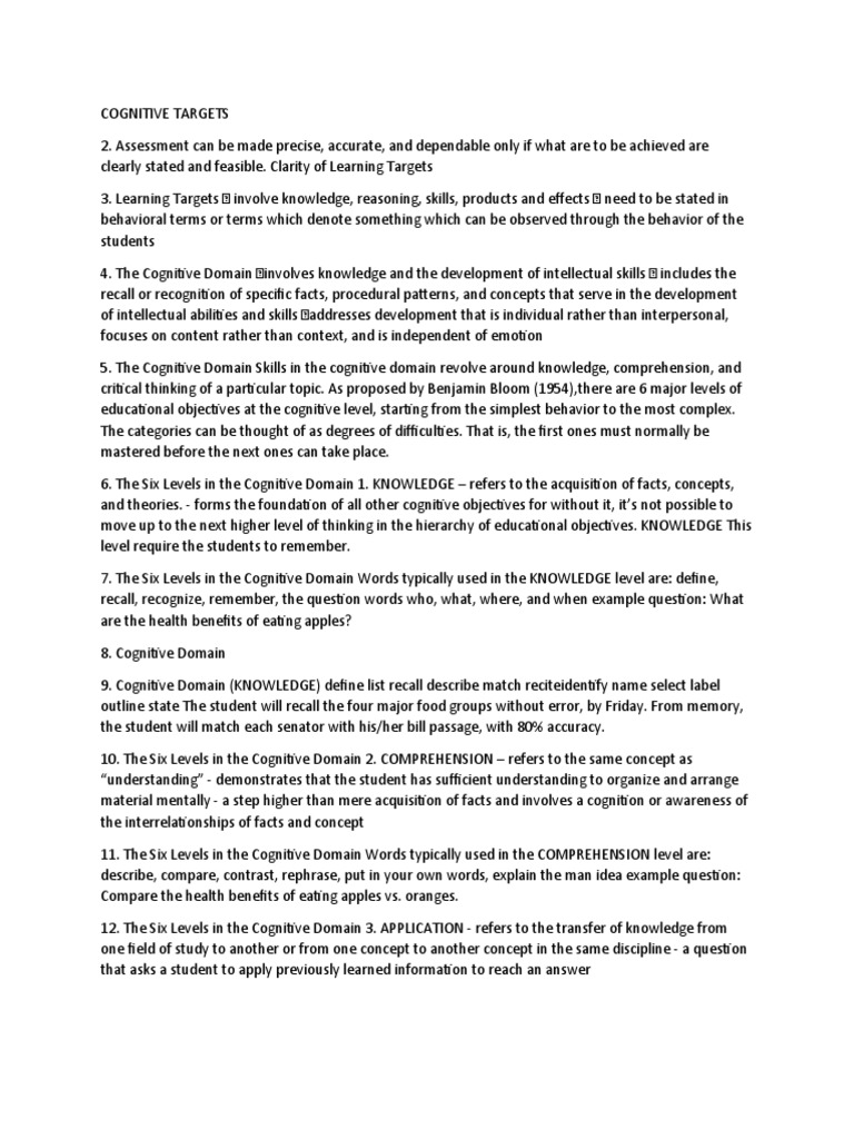 Cognitive Targets | PDF | Cognition | Concept