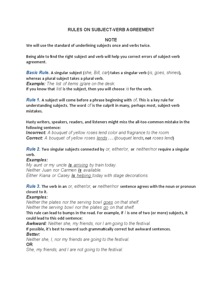 Rules On Subject Verb Agreement | Download Free PDF | Grammatical ...