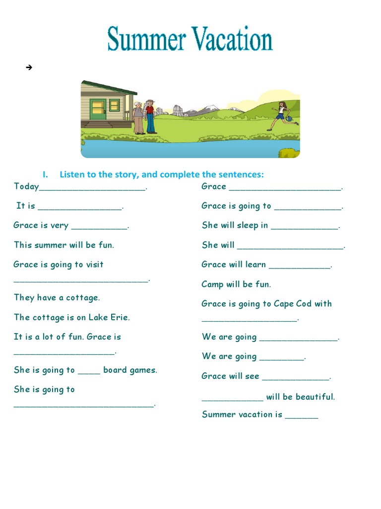 Summer Vacation Story Completion Activity | PDF | Home & Garden