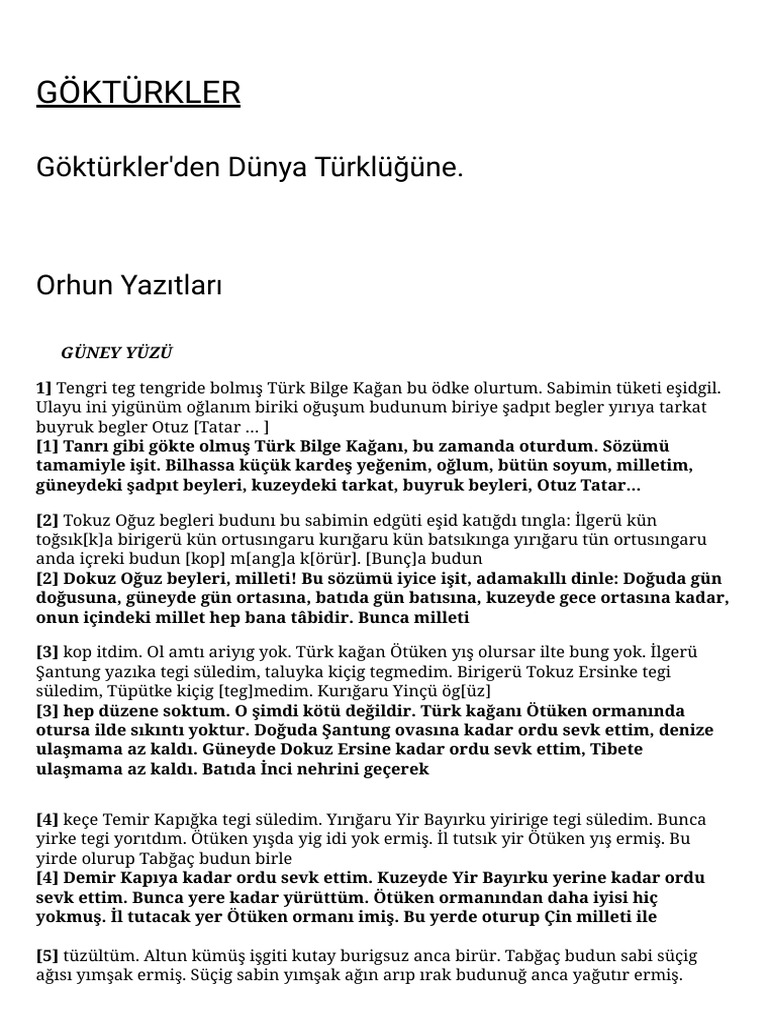 Orhun Yazıtları - GÖKTÜRKLER | PDF