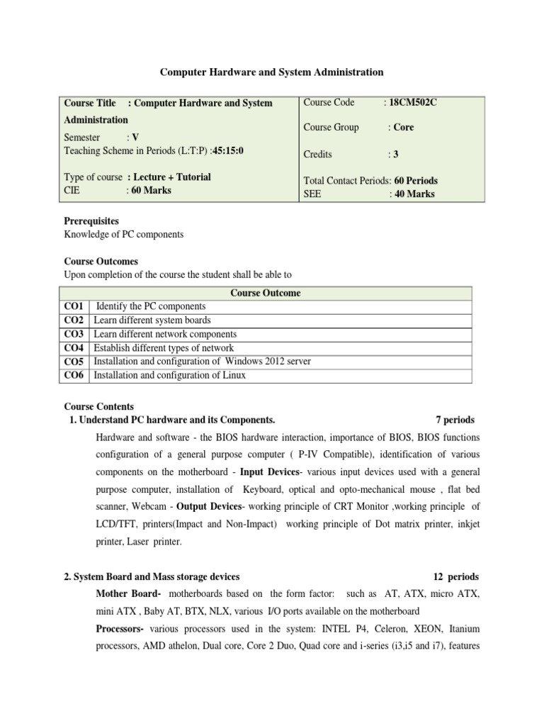Computer Hardware and System Administration-Notes | PDF | Bios ...