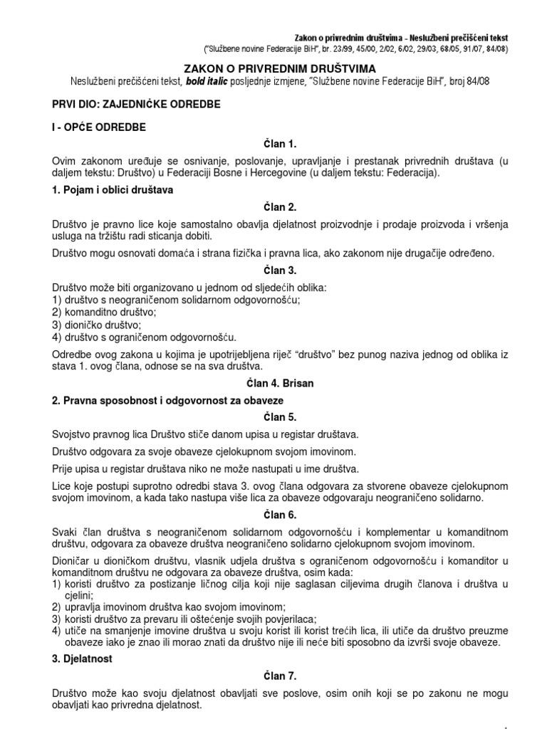 Zakon o Privrednim Drustvima | PDF