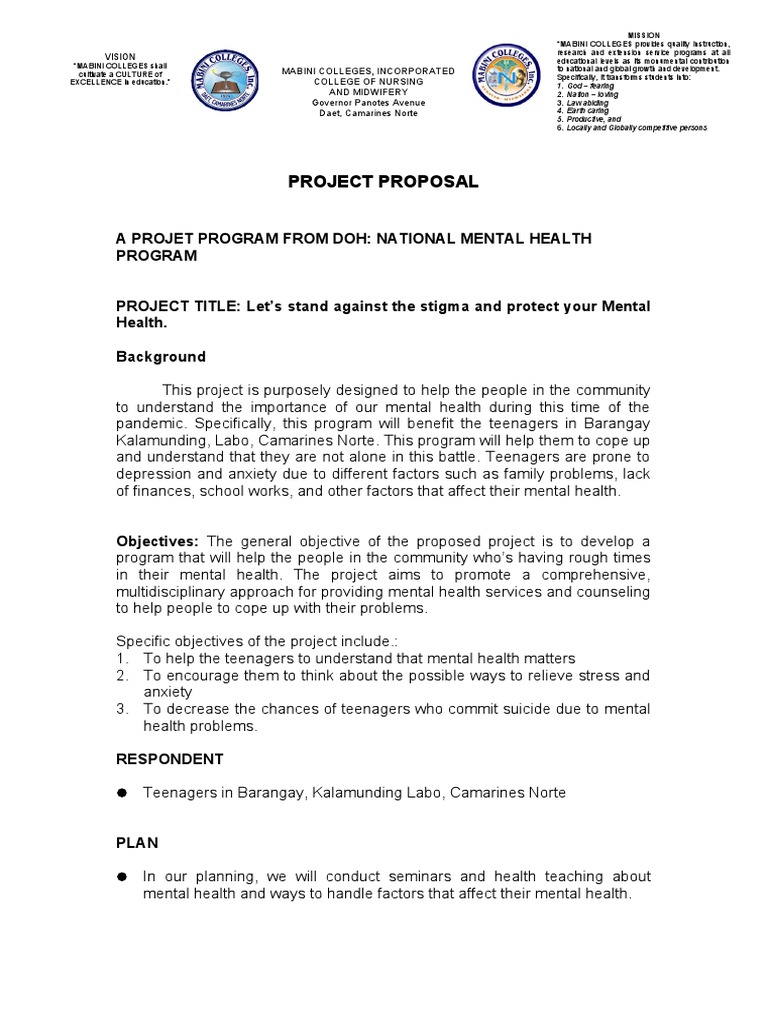 Project Proposal: A Projet Program From Doh: National Mental Health ...