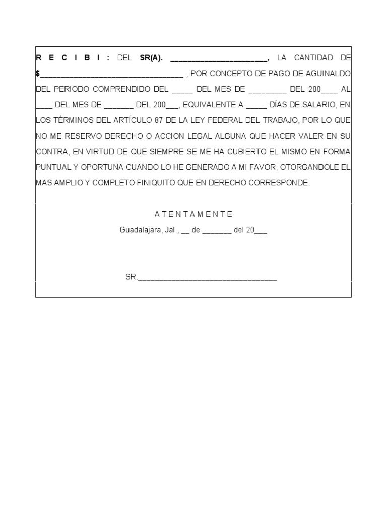 27 Recibo de Pago de Aguinaldo A | PDF
