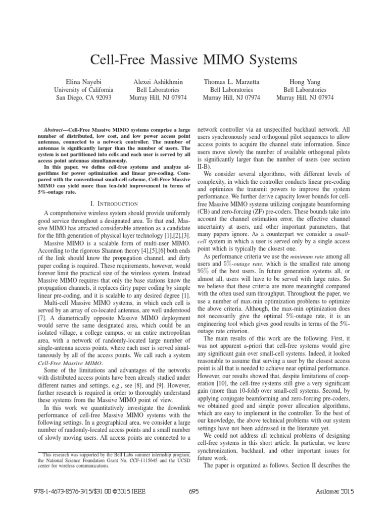 Cell-Free Massive MIMO Systems | PDF | Mimo | Wireless