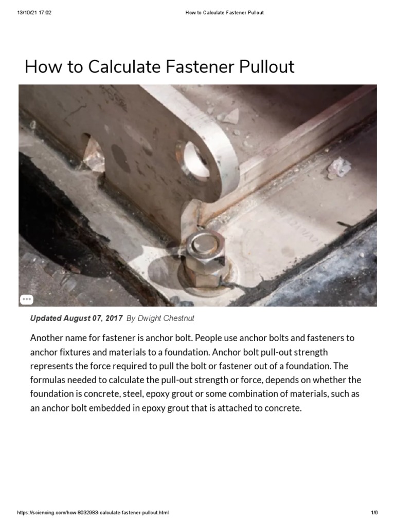 How To Calculate Fastener Pullout | PDF | Screw | Dam
