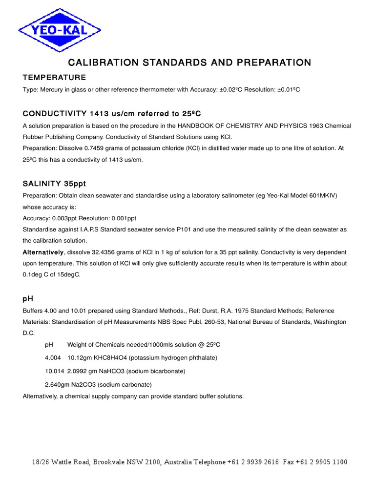 YeoKal - Standard Calibrations | Download Free PDF | Salinity ...