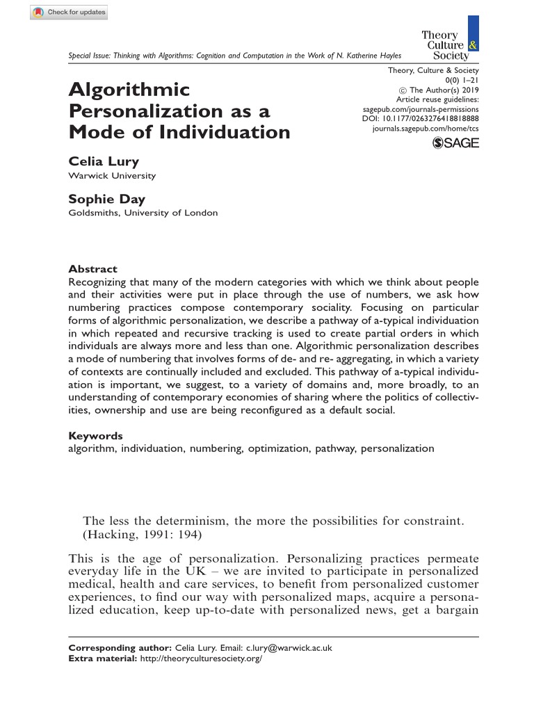 Algorithmic Personalization As A Mode of Individuation | PDF | Facebook ...