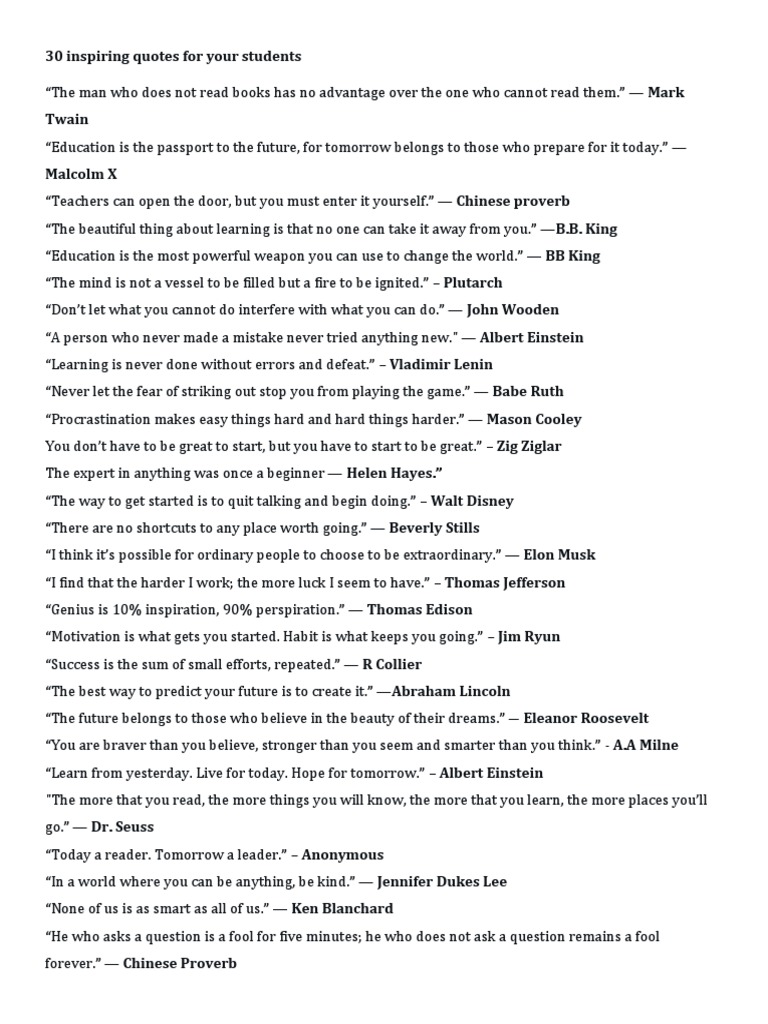 Inspiring Quotes for Students' Motivation | PDF | Self-Improvement
