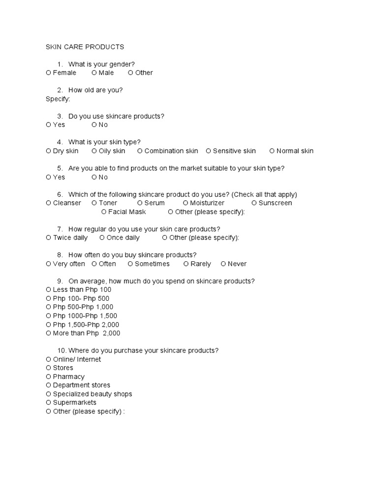 SKIN CARE PRODUCTS Survey | PDF | Wellness