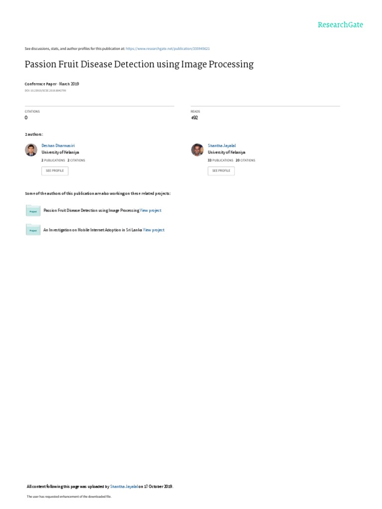 Passion Fruit Disease Detection Using Image Processing: March 2019 ...