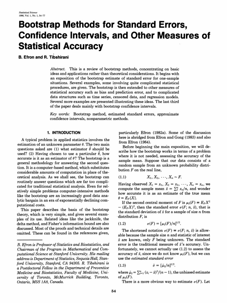 Bootstrap Methods For Standard Errors Confidence Intervals And Other Measures Of Statistical