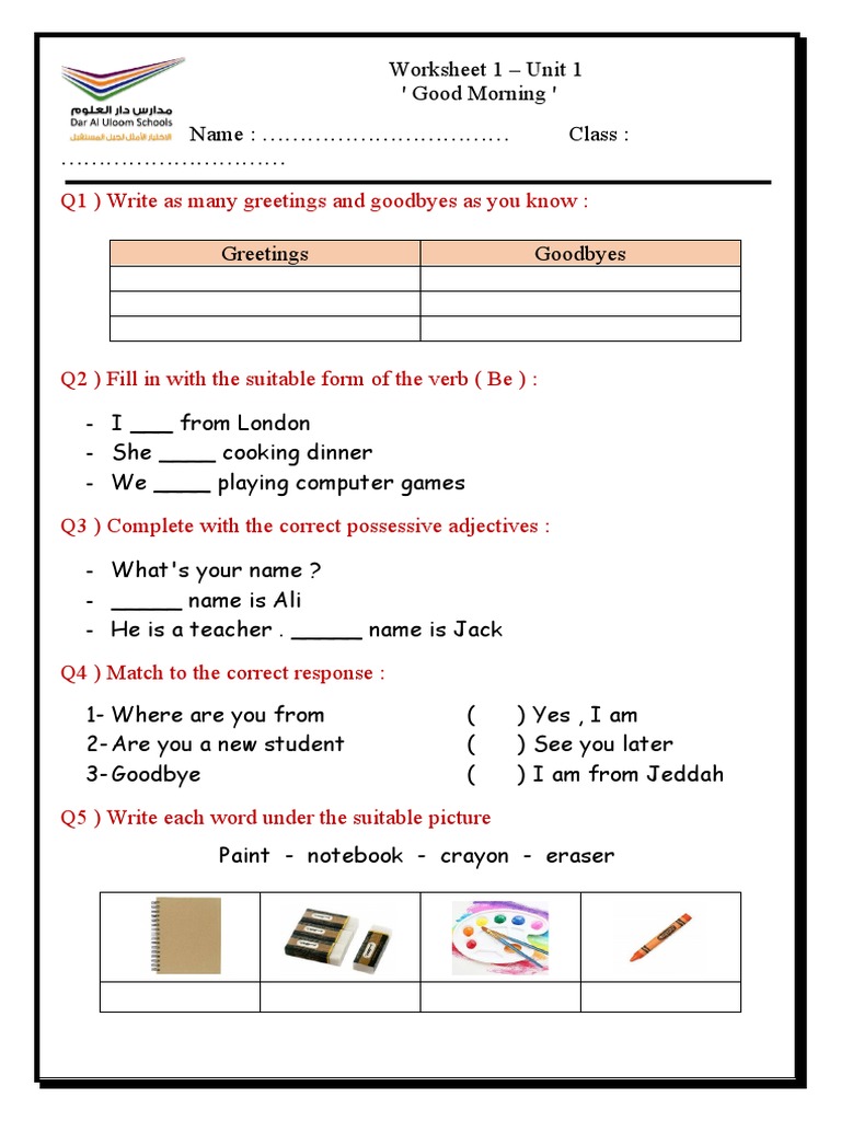 Greetings and Goodbyes: A Worksheet on Basic English Grammar and ...