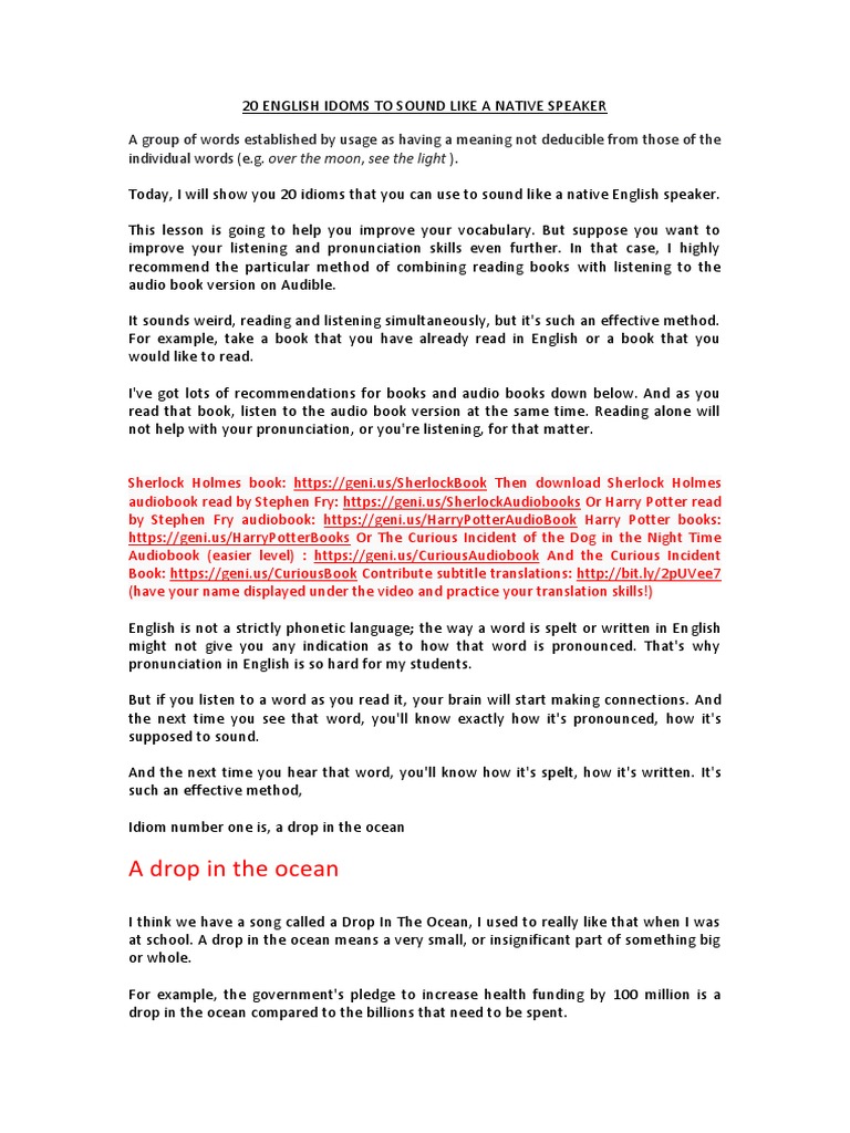 20 English Idioms To Sound Like A Native English Speaker | PDF ...