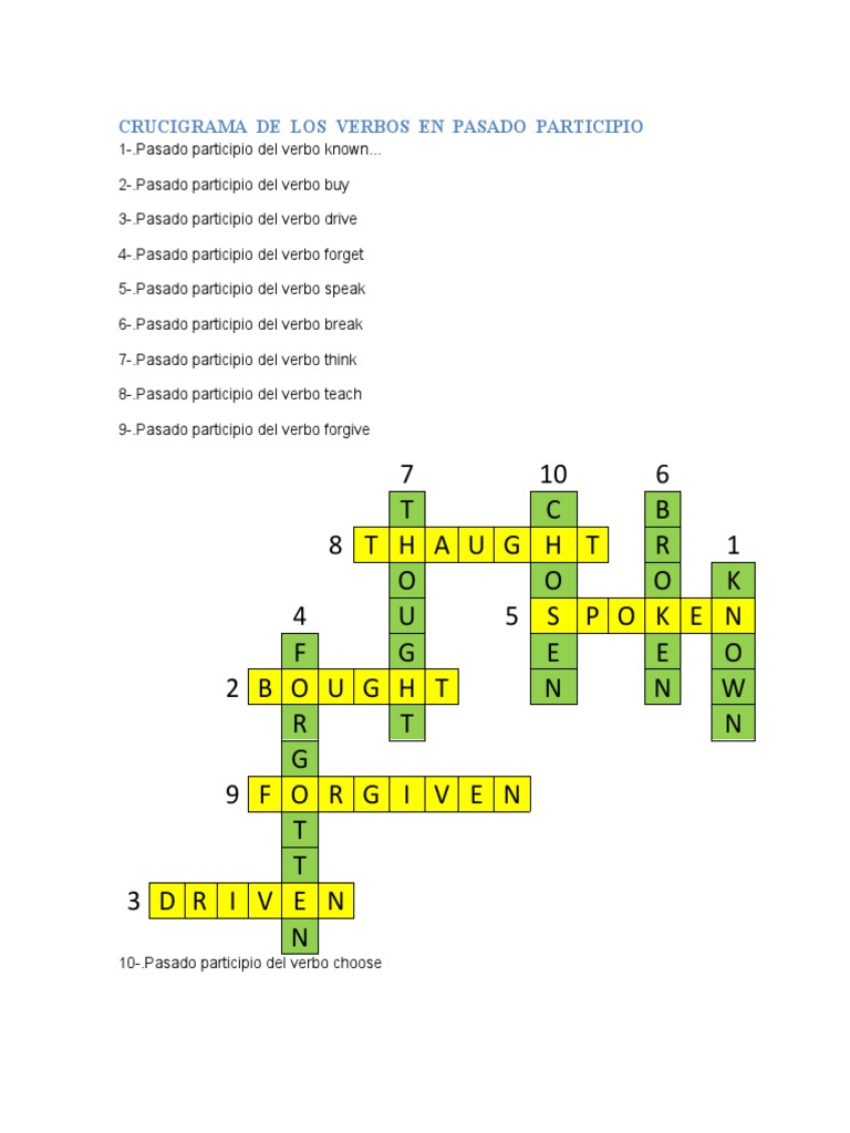 Verbos en pasado participio crucigrama | PDF | Sintaxis | Gramática