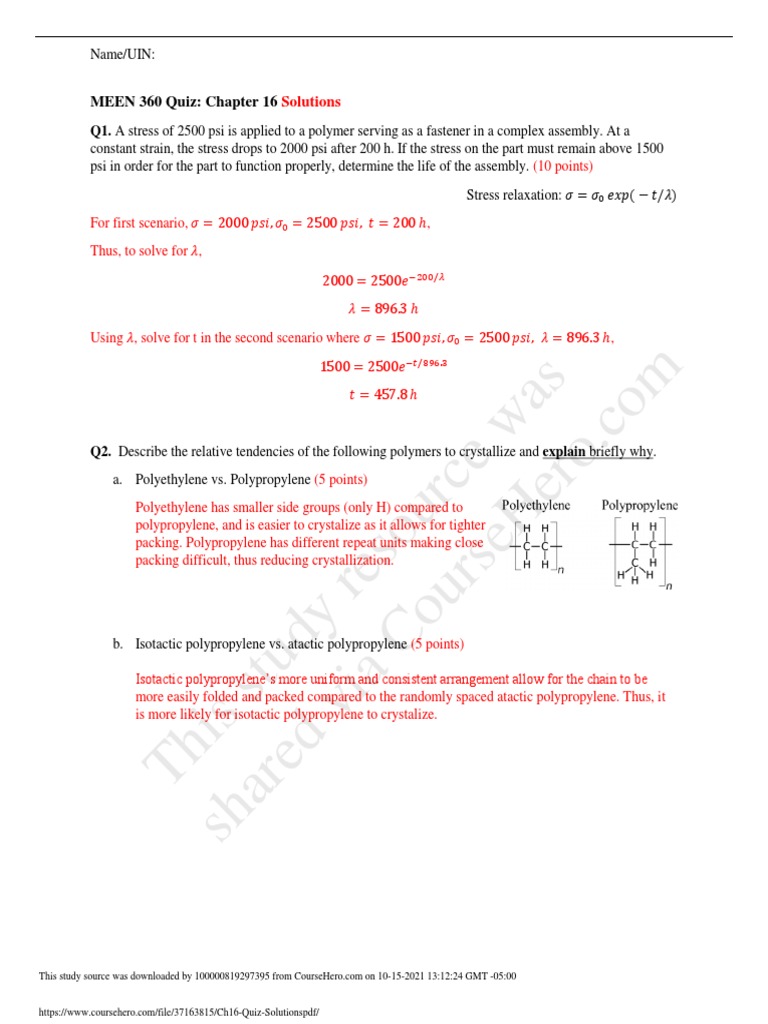 This Study Resource Was: MEEN 360 Quiz: Chapter 16 | PDF | Materials ...