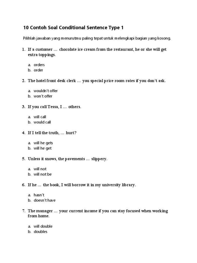 10 Contoh Soal Conditional Sentence Type 1 | PDF