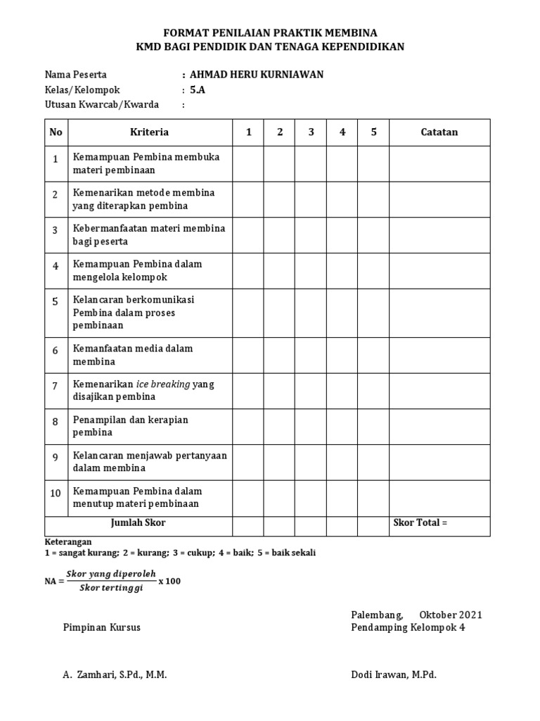 Format Penilaian Praktik Membina | PDF