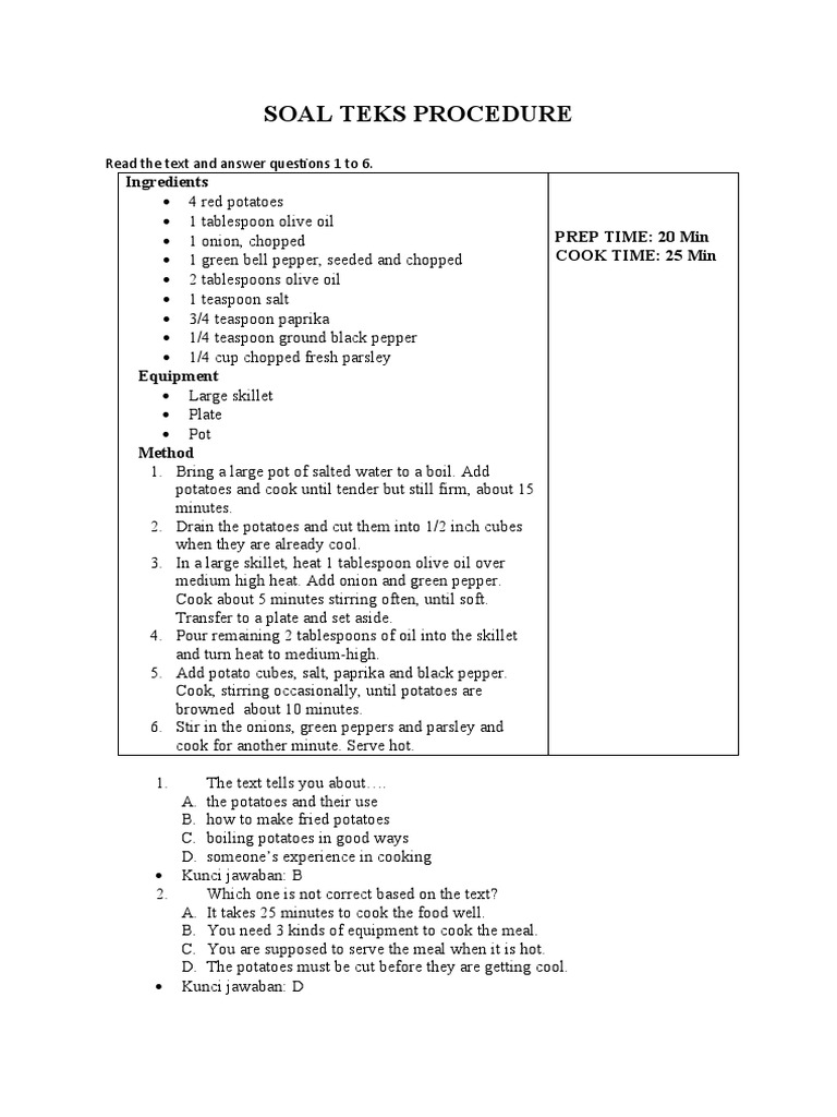 IX Latihan Soal Procedure Text | PDF | Teaspoon | Potato