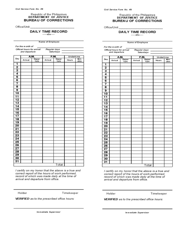 Daily Time Record Correction Form | PDF | Government | Justice