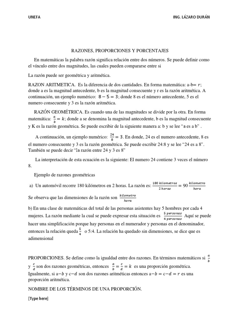 Razones, Proporciones y Porcentajes | PDF | Proporción | Aritmética