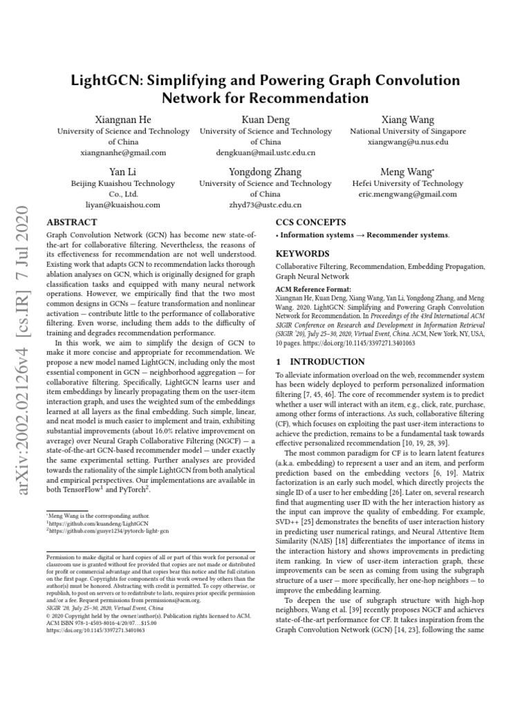 Lightgcn: Simplifying and Powering Graph Convolution Network For Recommendation | PDF | Matrix ...