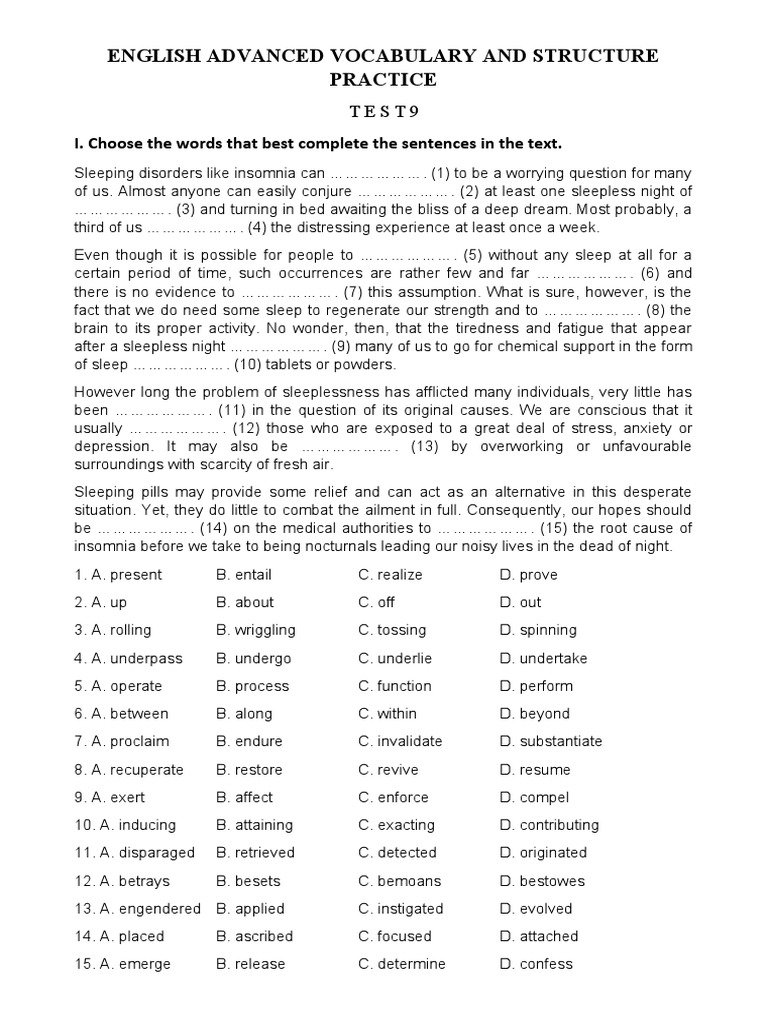 English Advanced Vocabulary and Structure Practice: I. Choose The Words ...