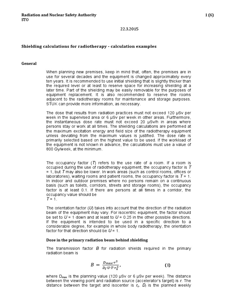 Shielding Calculations For Radiotherapy Calculation Examples | PDF ...