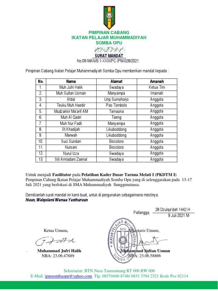 SURAT MANDAT TM 1 Somba Opu | PDF