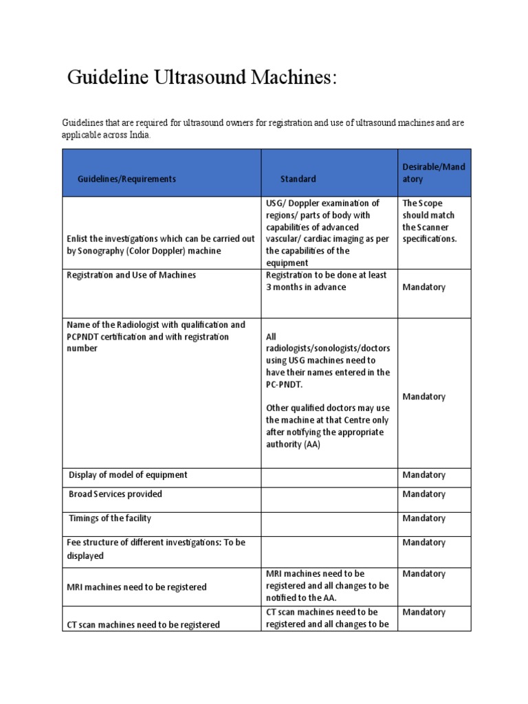 Guidelines For Registraton and Use of Ultrasound Machine | PDF ...