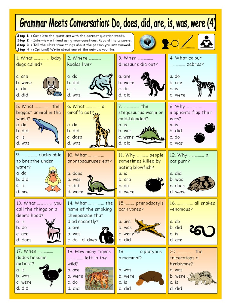 Grammar Meets Conversation Do Does Did Are Is Was Fun Activities Games ...