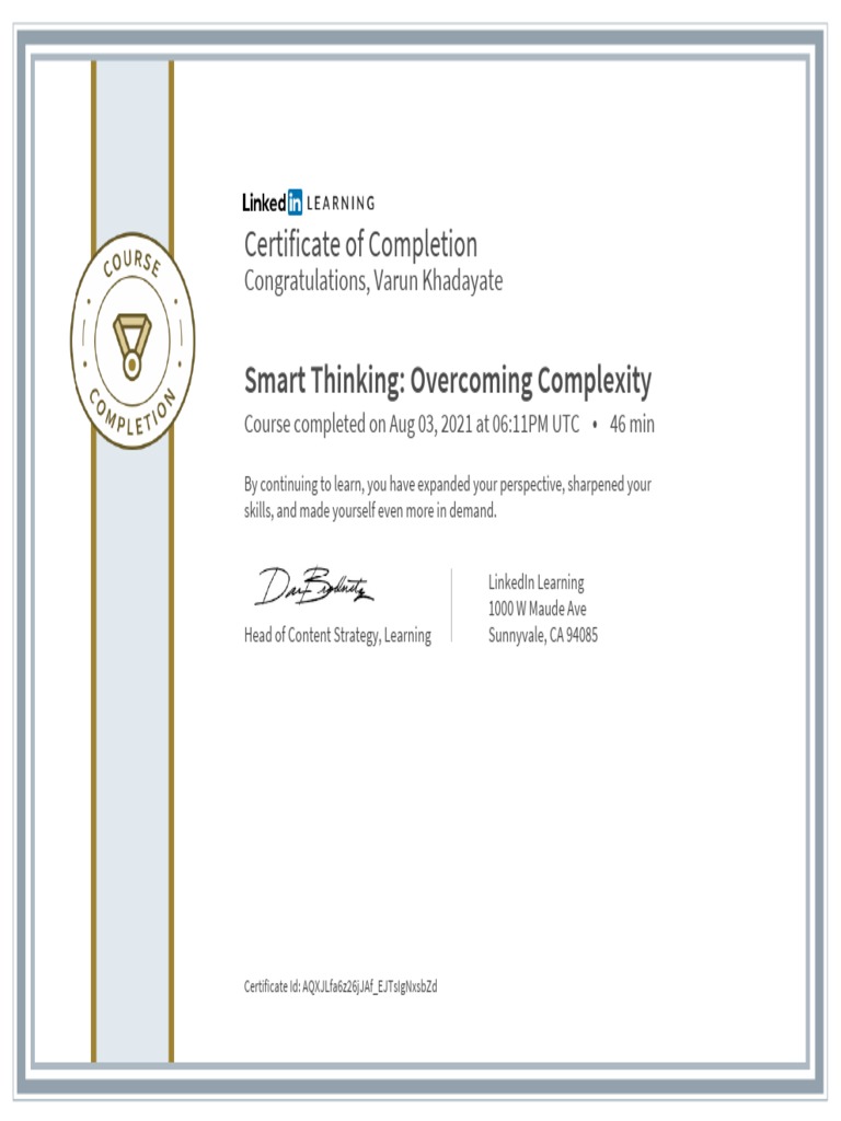 CertificateOfCompletion - Smart Thinking Overcoming Complexity | PDF