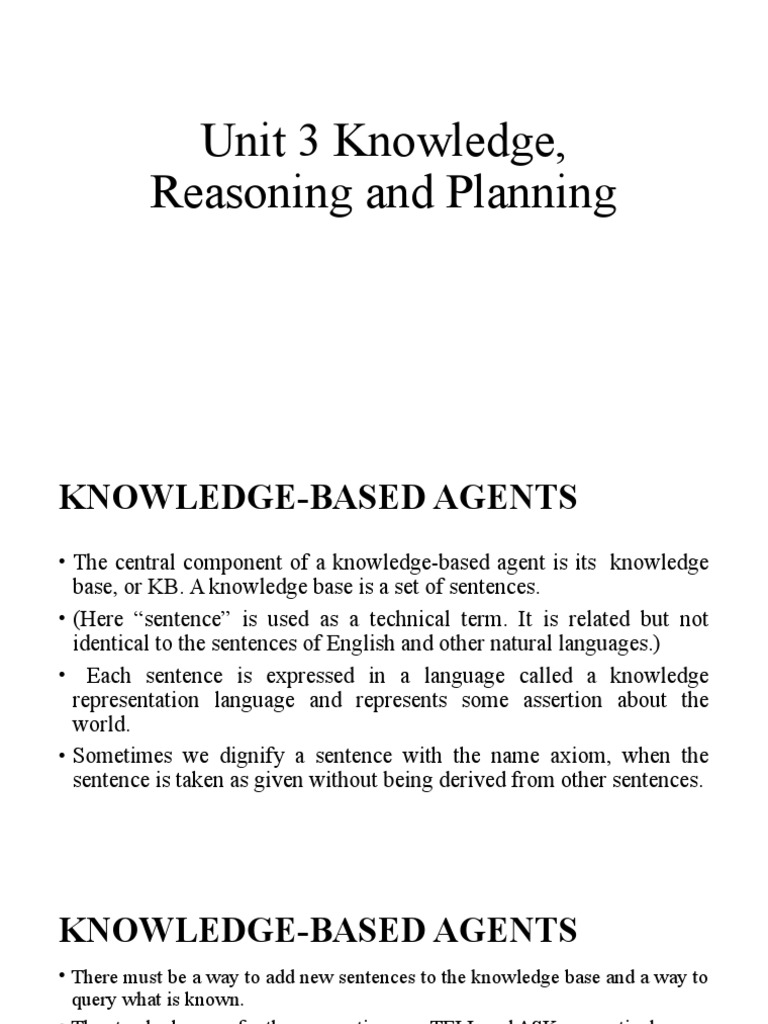 Unit III Knowledge, Reasoning and Planning | PDF | Interpretation (Logic) | First Order Logic