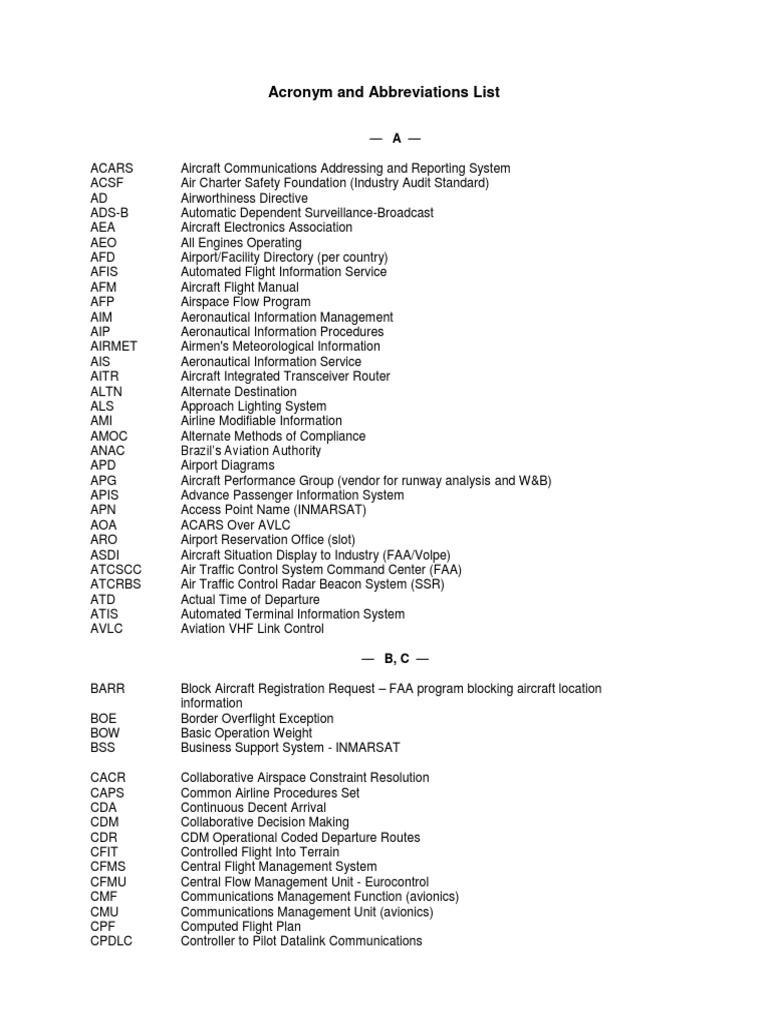 Acronyms - and - Abbreviations Pilot | PDF | Air Traffic Control ...