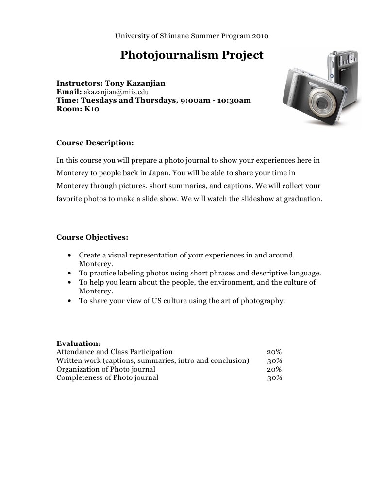 Photojournalism Syllabus2010 | PDF | Learning | Cognition