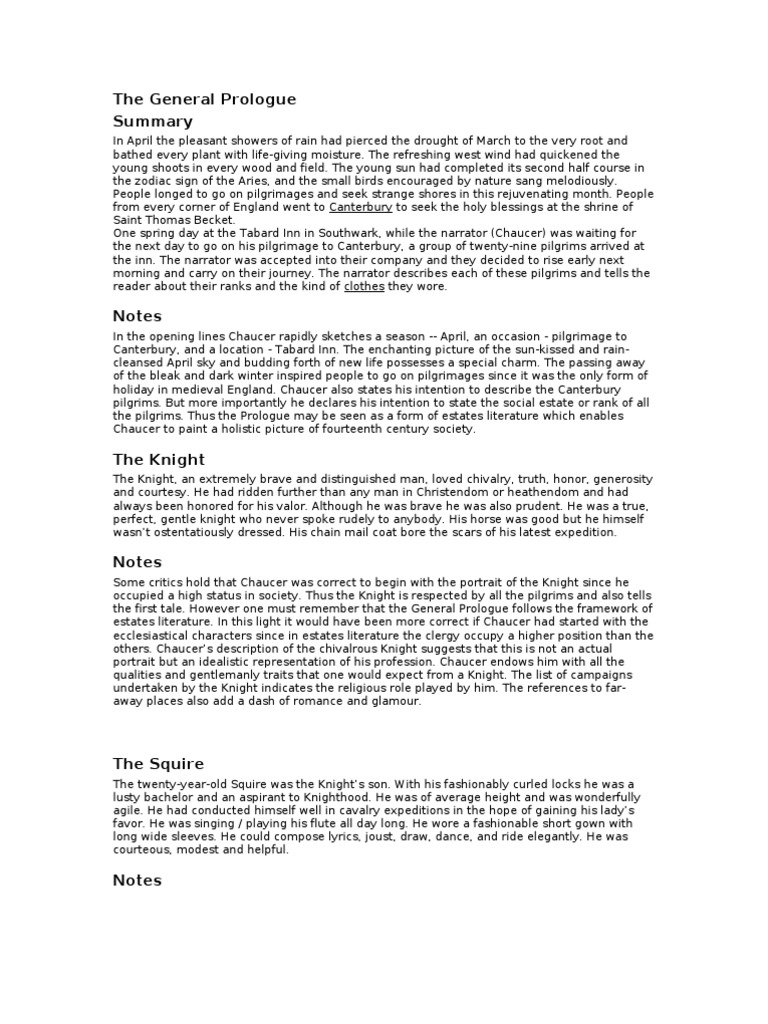 Summary of The General Prologue | PDF | Knight