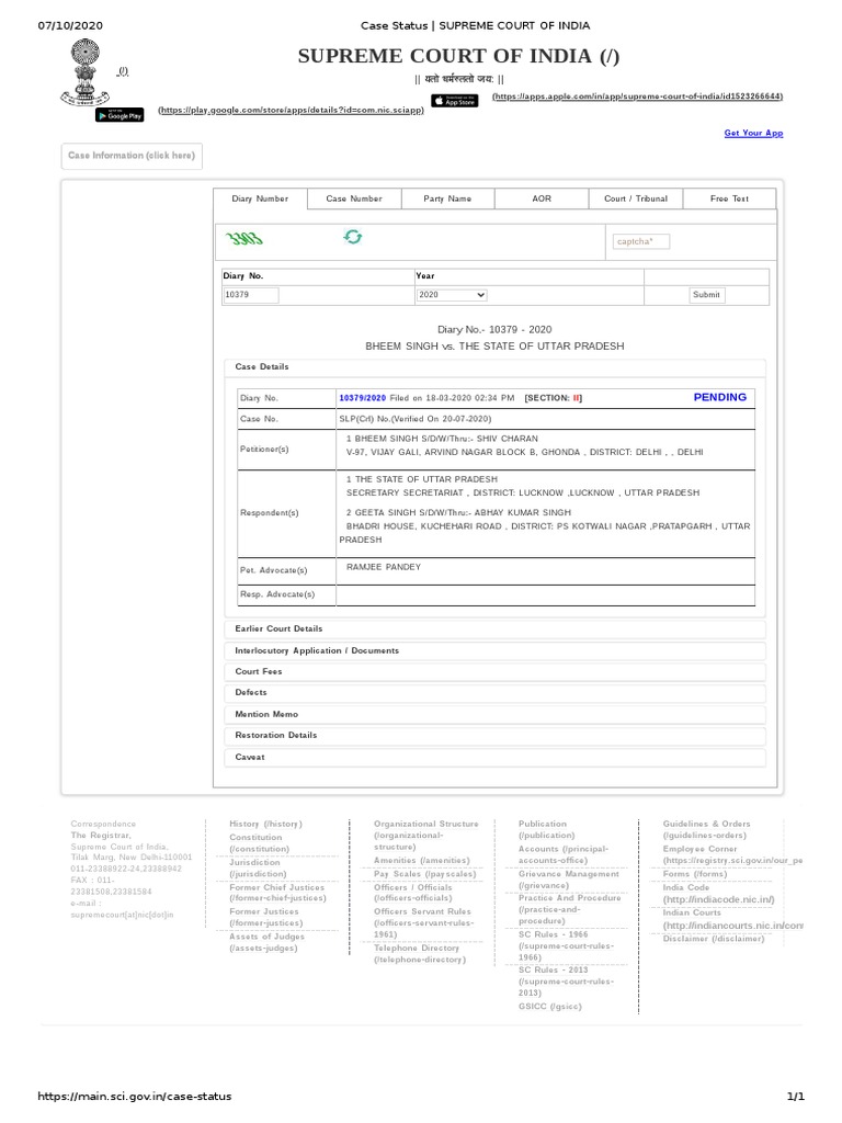 Supreme Court of India (/) : Case Information (Click Here) | Download ...