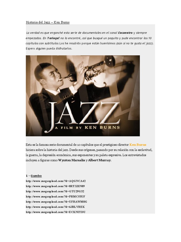 Historia del Jazz: Ken Burns | PDF | Entretenimiento (general) | Musica ...