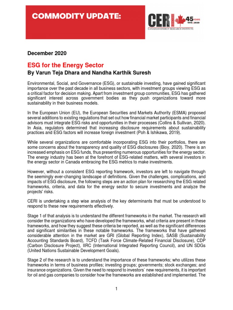 ESG Frameworks for Energy Sector Insights | PDF | Business | Policy