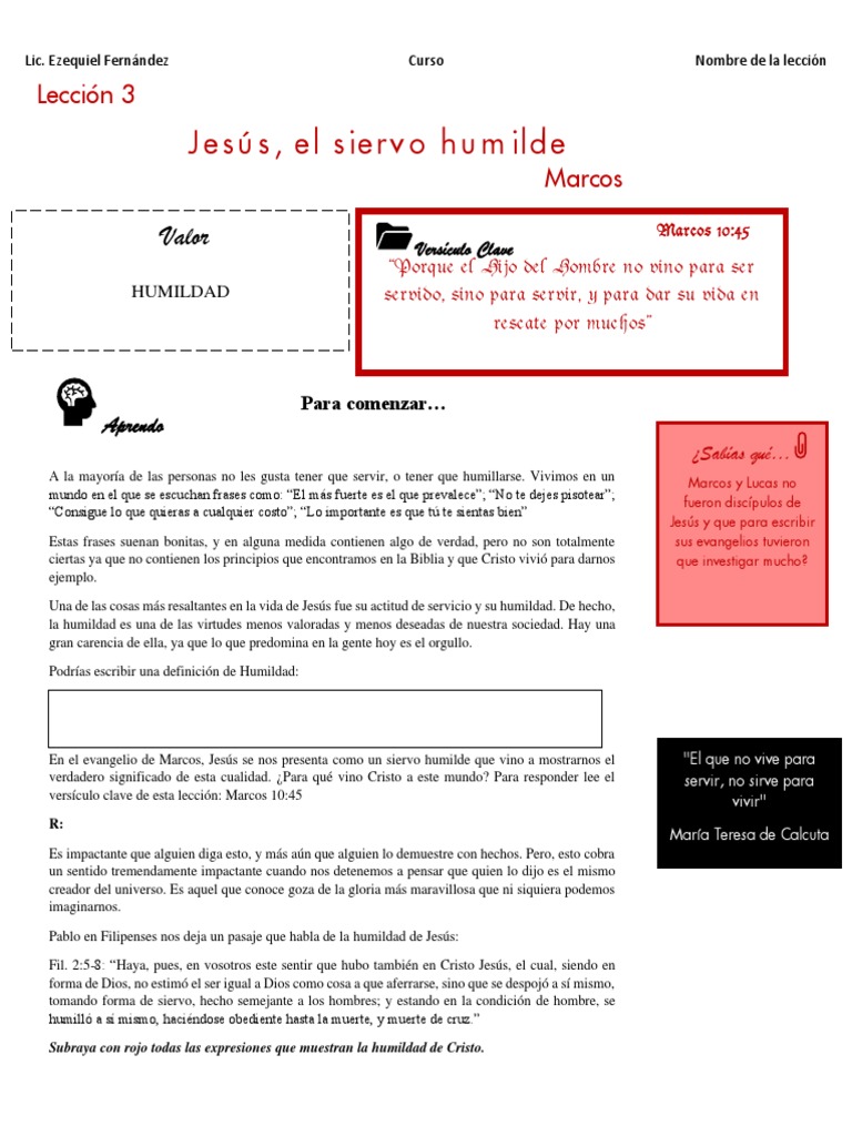 Lección 3. Jesús, el siervo humilde. Estudiante | PDF | Jesús ...