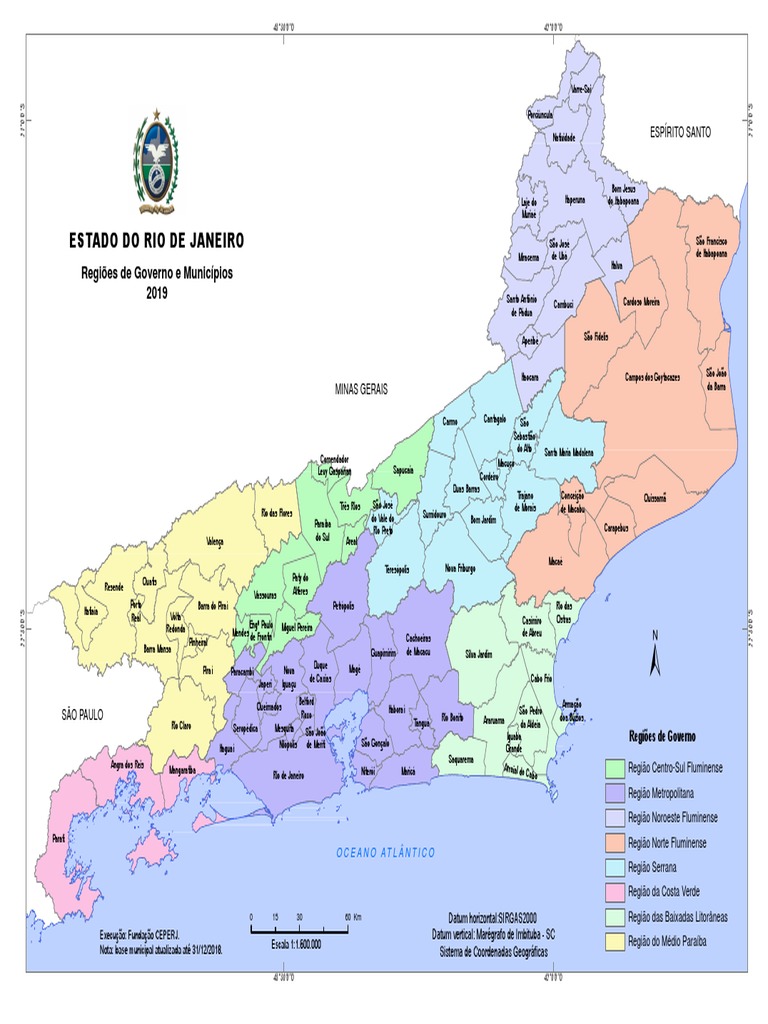 Mapa Das Regiões de Governo e Municípios Do Estado Do Rio de Janeiro ...