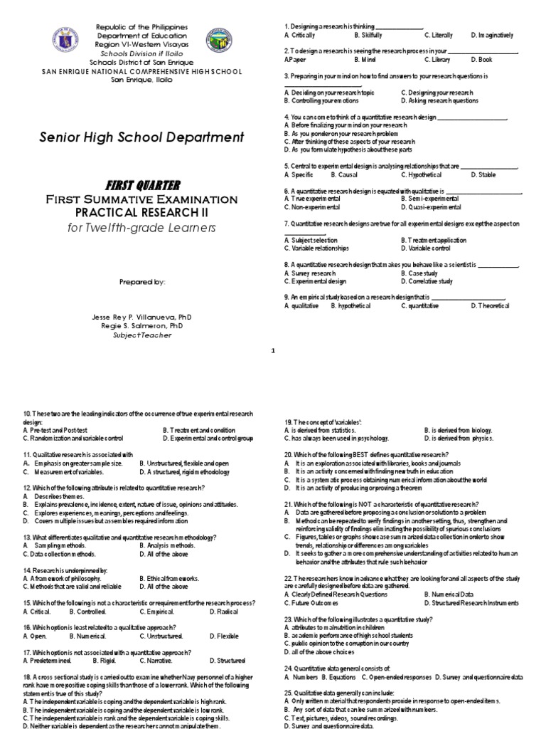 1st Quarter 1st Summative Test Practical Resaerch II | PDF ...