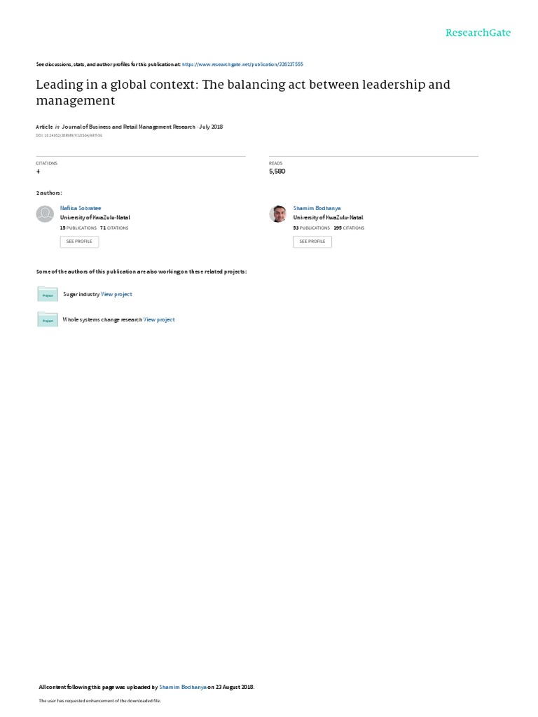 Leading in A Global Context The Balancing Act Betw | PDF | Strategic ...