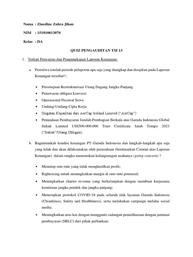 Quis TM 13 - Zinedine Zahra Jihan | PDF | Bisnis