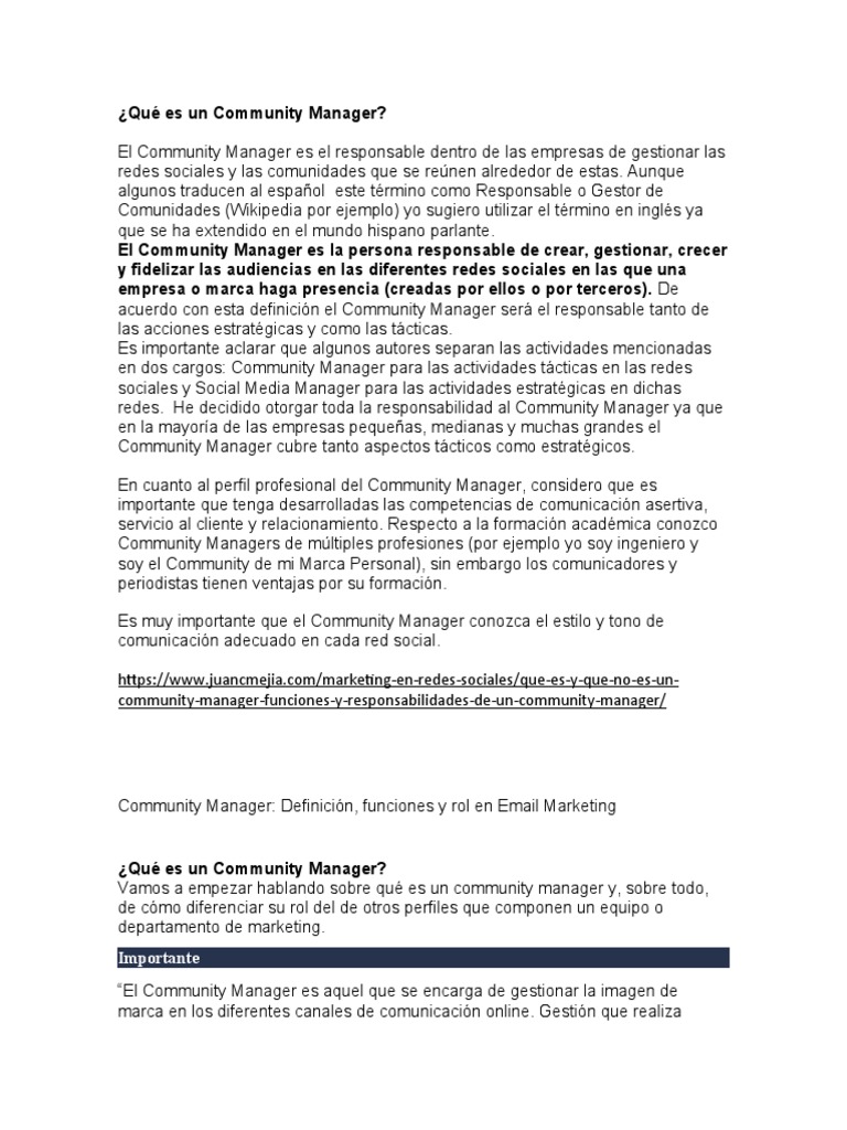 Qué Es Un Community Manager Pdf Marketing Servicio De Redes Sociales