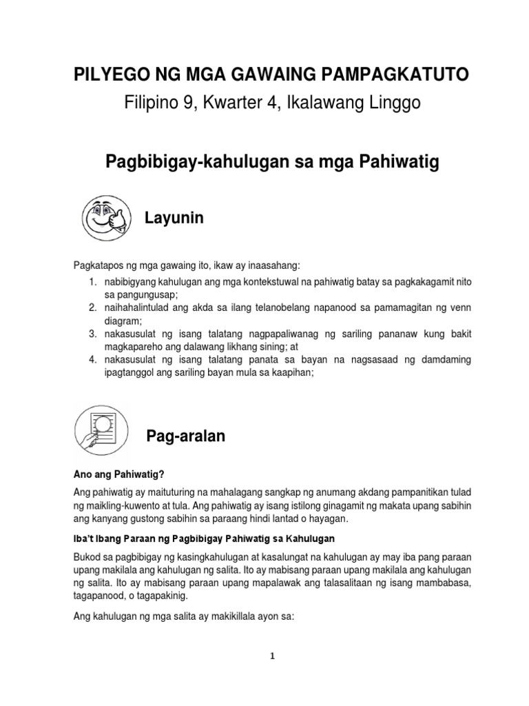 LAS Filipino9 Q4 Week2 Pagbibigay-kahulugan-sa-mga-Pahiwatig | PDF
