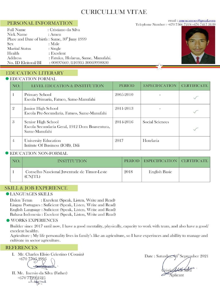 CV Australia Contoh | PDF