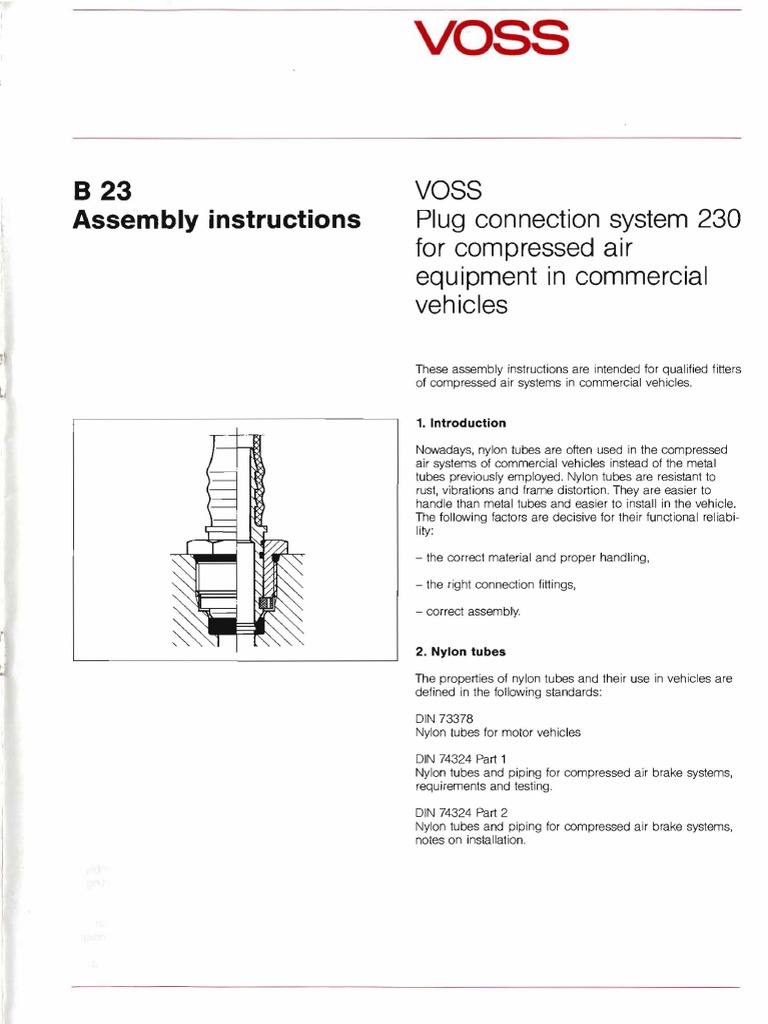 B23 Assembly Instructions Voss Plug Connection System 230 For Compressed Air Equipment in ...