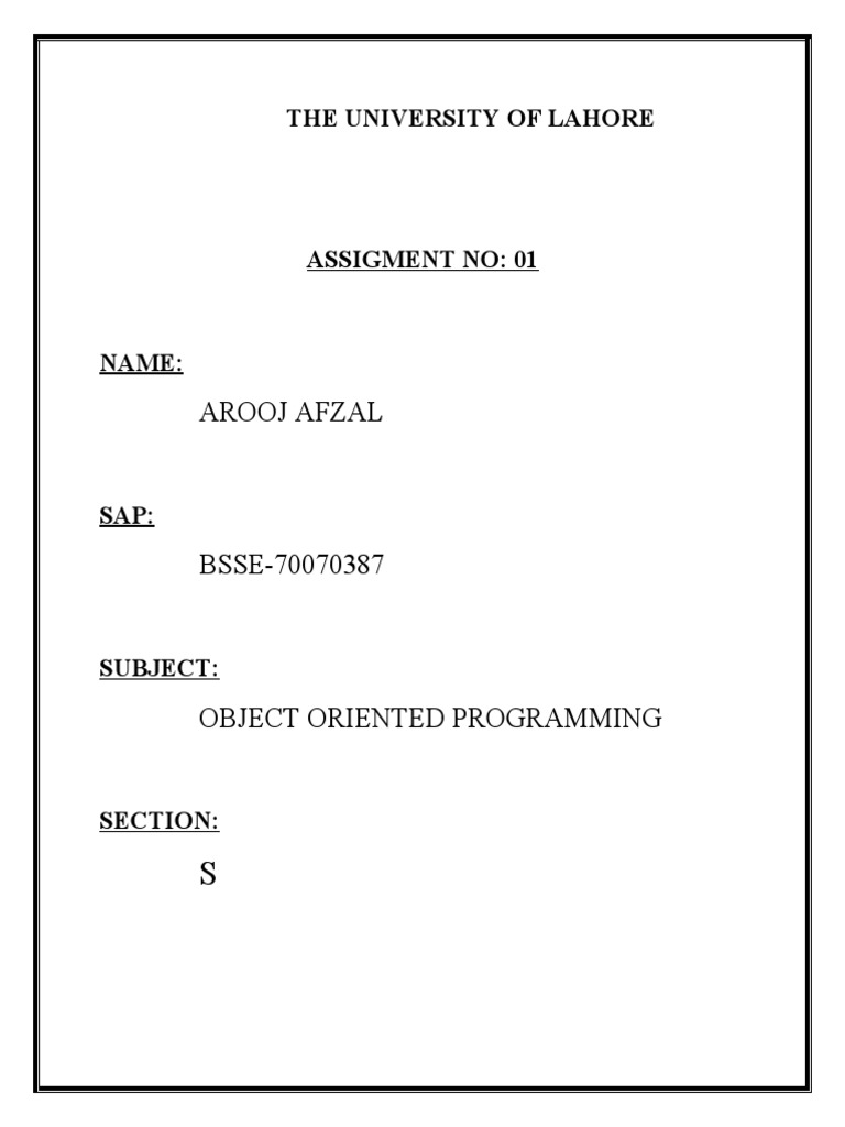 Arooj Afzal: The University of Lahore | PDF | Computer Programming | Object Oriented Programming